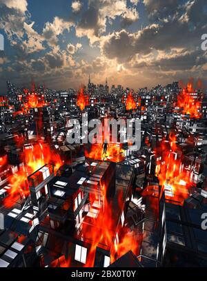City On Fire Stock Photo - Alamy