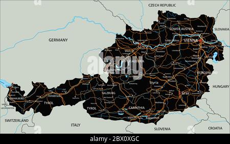 High detailed Austria road map with labeling Stock Vector Image & Art ...