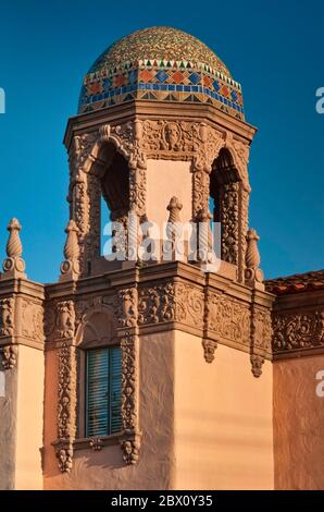 Spanish colonial revival style tower of Saint Augustine Cathedral ...