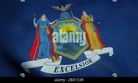 New York 3D waving flag illustration on winner podium with three rank ...