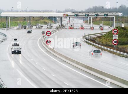French motorway toll station on the A16 autoroute northern France ...