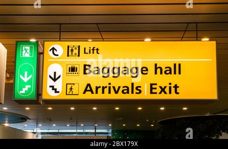 Baggage and arrival hall sign. Amsterdam Schiphol Airport Stock Photo ...