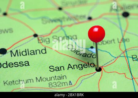 San Angelo, Texas pin on map Stock Photo - Alamy