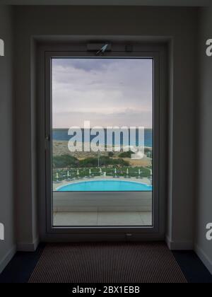 Floor-to-ceiling window with French balcony Stock Photo - Alamy