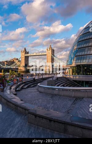 Tower Bridge and More London Riverside at Dusk Stock Photo - Alamy