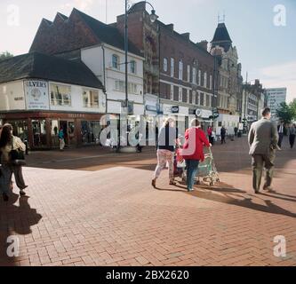 1995, Reading High street, with people shopping in the city centre ...