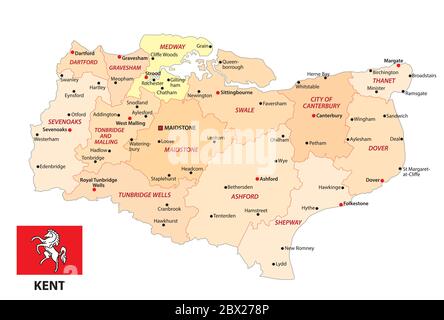 vector administrative map of the county Kent, England Stock Vector ...