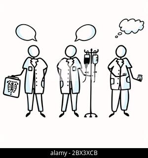 Hand Drawn Stick Figure Nurses, Doctor, Surgeon, Technician, Physio ...