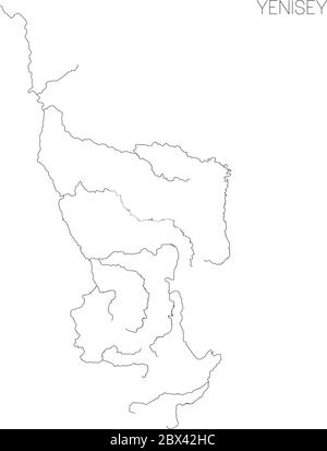 Map of Yenisey river drainage basin. Simple thin outline vector ...