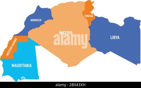 Map of Maghreb countries - Northwest Africa states. Vector illustration ...
