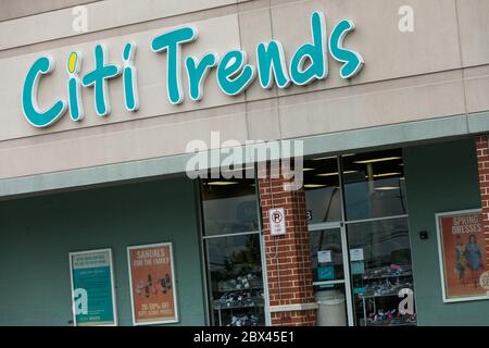 A logo sign outside of a Citi Trends retail store location in Salisbury ...