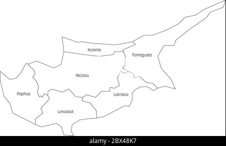 Districts of Cyprus. Map of regional country administrative divisions ...