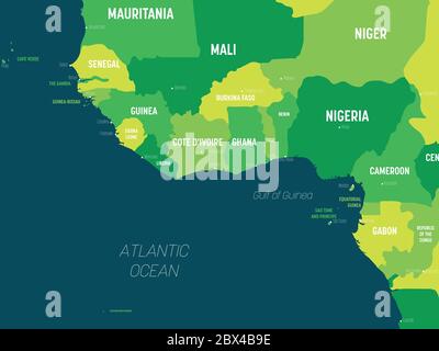 Western Africa map - green hue colored on dark background. High ...
