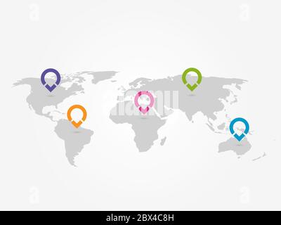 Map of World with navigation pointers. Grey map infographics with pink ...