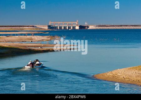 Boats at Falcon Lake, artificial reservoir on Rio Grande, Falcon Dam in ...