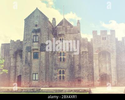 The north front of Compton Castle, Devon. This front is mainly ...