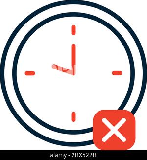 clock and cross symbol icon over white background, line style, vector ...