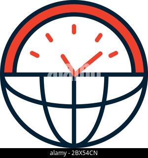 half global sphere icon over white background, half line half color ...