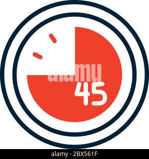 clock with 45 minutes over white background, half line half color style ...