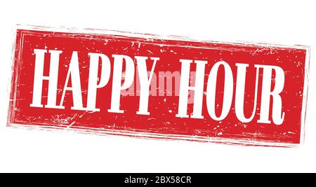 HAPPY HOUR red rectangle stamp Stock Photo - Alamy