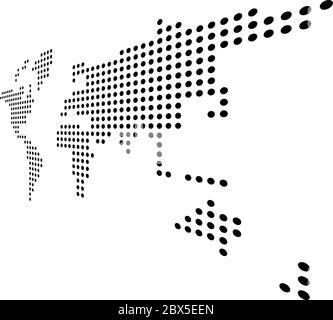 Dotted map of World. Side view distortion. Black vector dots on white ...