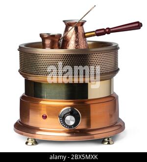 Turkish sand coffee machine isolated on white Stock Photo - Alamy