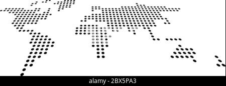 Dotted map of World. Side view distortion. Black vector dots on white ...