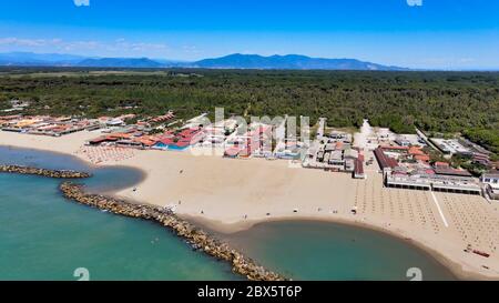 Amazing aerial view of Marina di Pisa coastline, Tuscany. Italian coast ...