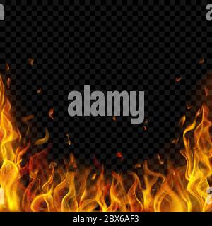 Translucent fire flames and sparks on transparent background. For used ...
