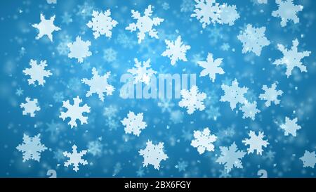 Christmas background of complex blurred and clear falling snowflakes in ...