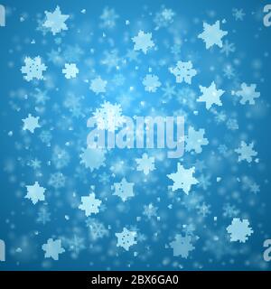 Christmas background of complex blurred and clear falling snowflakes in ...