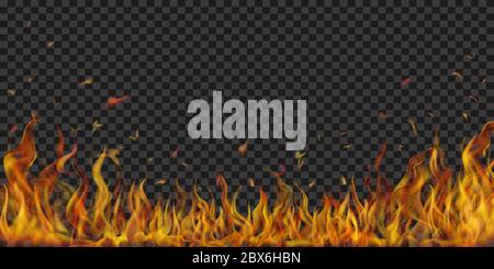 Translucent fire flames and sparks on transparent background. For used ...