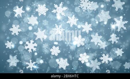 Christmas background of complex blurred and clear falling snowflakes in ...