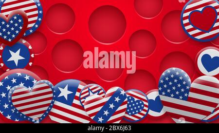 Vector illustration of various USA symbols in red and blue colors on ...
