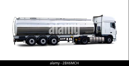 Semi Fuel Tanker side view isolated on white Stock Photo - Alamy
