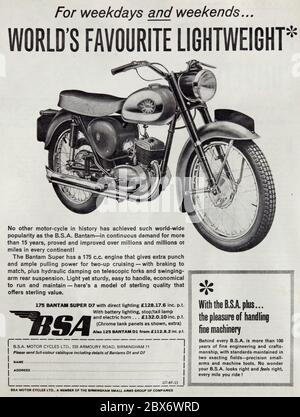 Vintage advertisement for British BSA motorcycles Stock Photo - Alamy