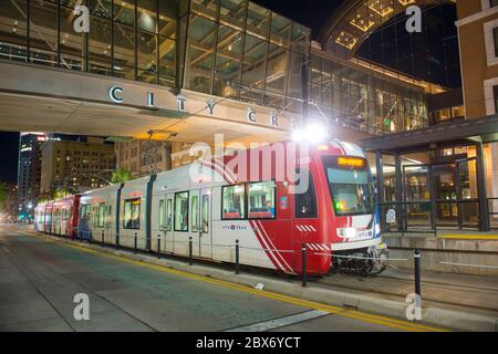 UTA Light Rail Siemens S70 Blue Line at Gallivan Plaza Station in ...