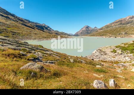 Lago Bianco at Bernina Pass in the Swiss Alps, Switzerland Stock Photo ...