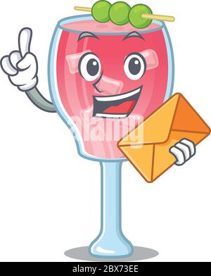 A cheerful cosmopolitan cocktail cartoon design concept having a box ...