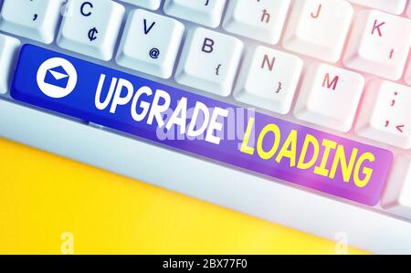Text sign showing Upgrade Loading. Business photo text advancement of applications to more ...