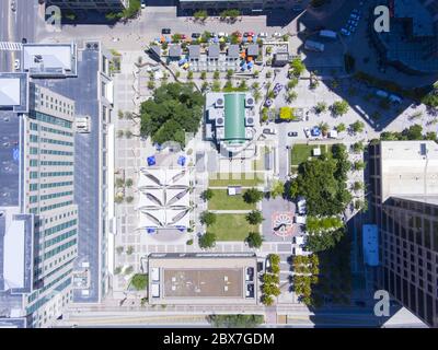 Aerial view of Gallivan Center in downtown Salt Lake City, Utah, USA ...