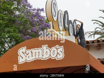 Sambos restaurant sign in Santa Barbara Stock Photo - Alamy