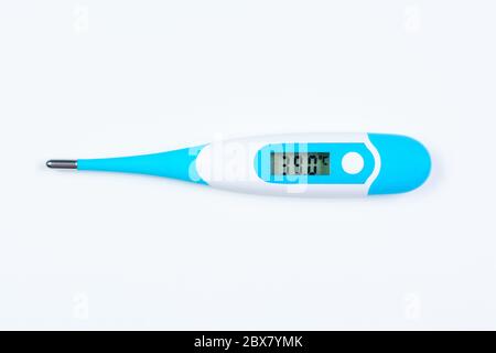 Fever thermometer showing a temperature of 39 degrees celsius and some ...