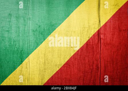 National flag of Republic of the Congo depicting in paint colors on an ...