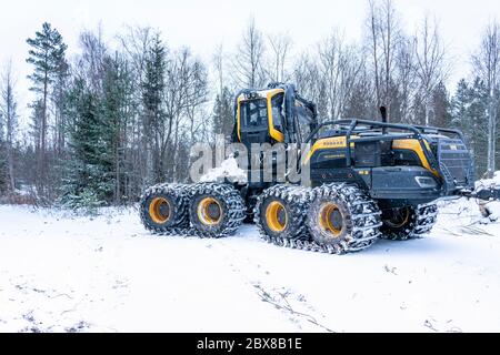 Umea, Sweden NOVEMBER 10, 2019: High performance modern forestry ...
