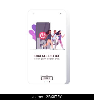 mix race people running with digital devices cyber monday big sale ...