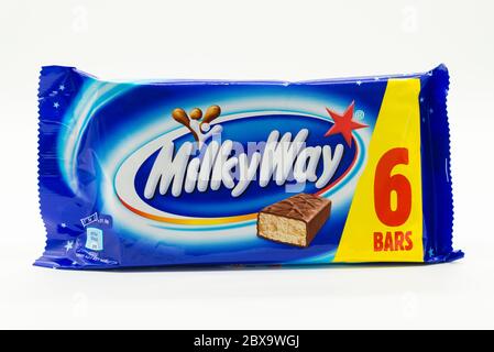 Milky way chocolate bar isolated on black Stock Photo - Alamy