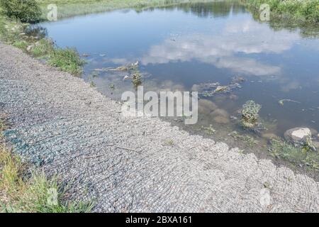 Gabion, used for erosion control on Summerleaze Beach. Made of caged ...