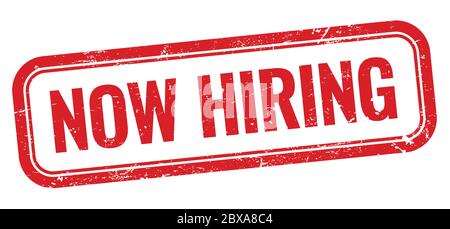 NOW HIRING red rectangle stamp Stock Photo - Alamy