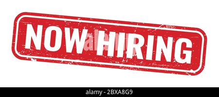 NOW HIRING red rectangle stamp Stock Photo - Alamy